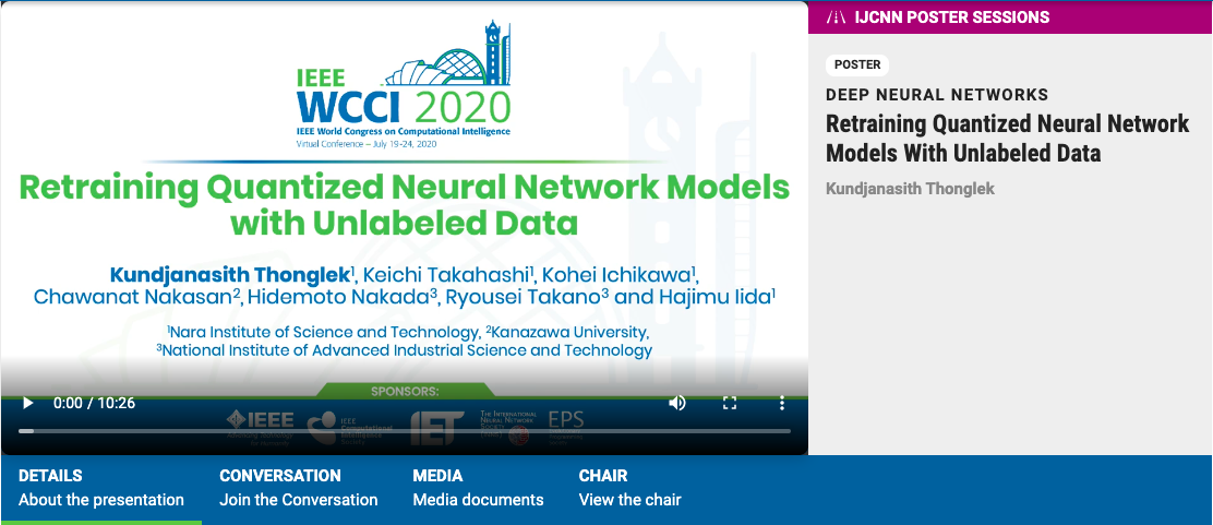 Mr. Thonglek's research presentation at IJCNN2020 | SDLab at NAIST